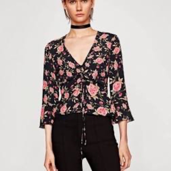 Zara | Tops | Zara Floral Drawstring Top | Poshmark